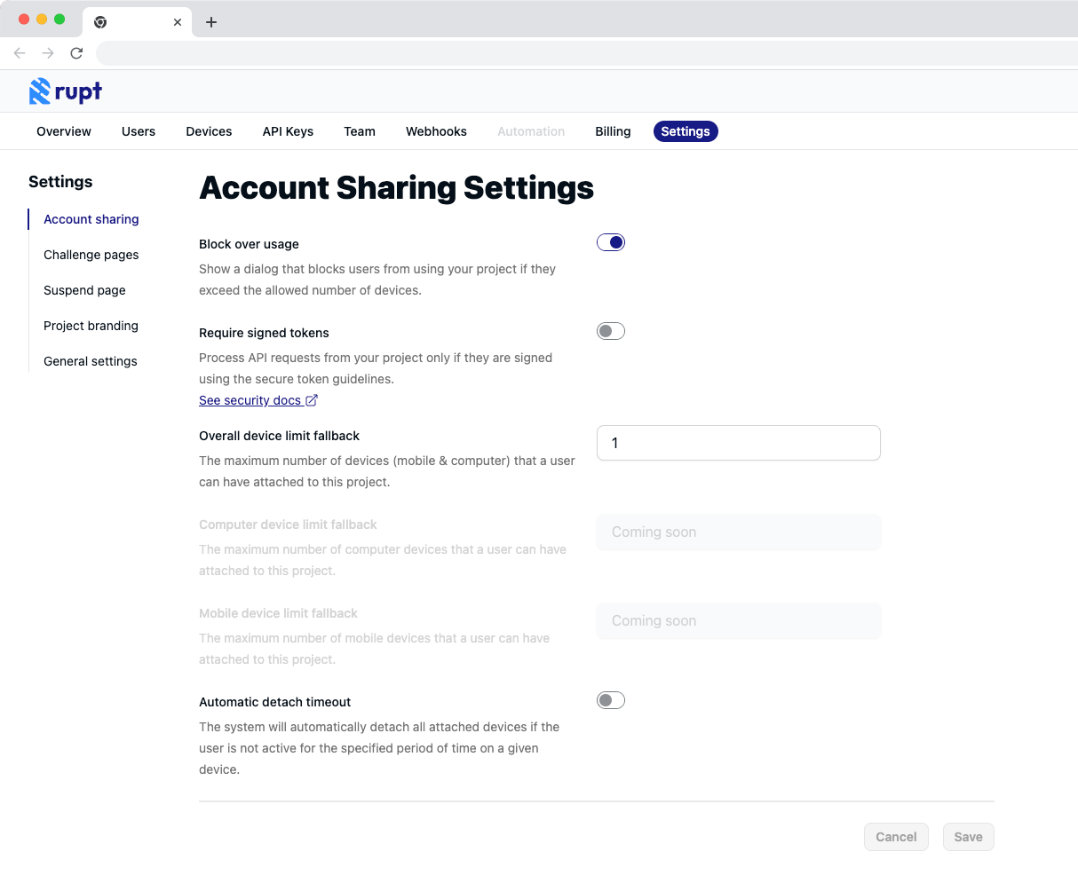Device limits | Rupt - Detect and prevent account sharing.